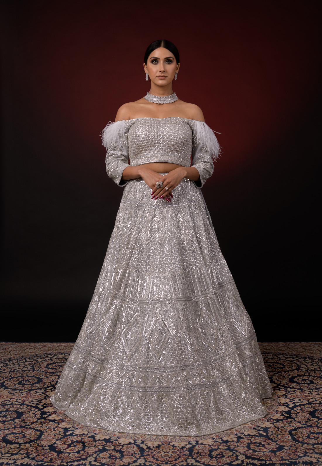SILVER RECEPTION LEHENGA - VivahCollection